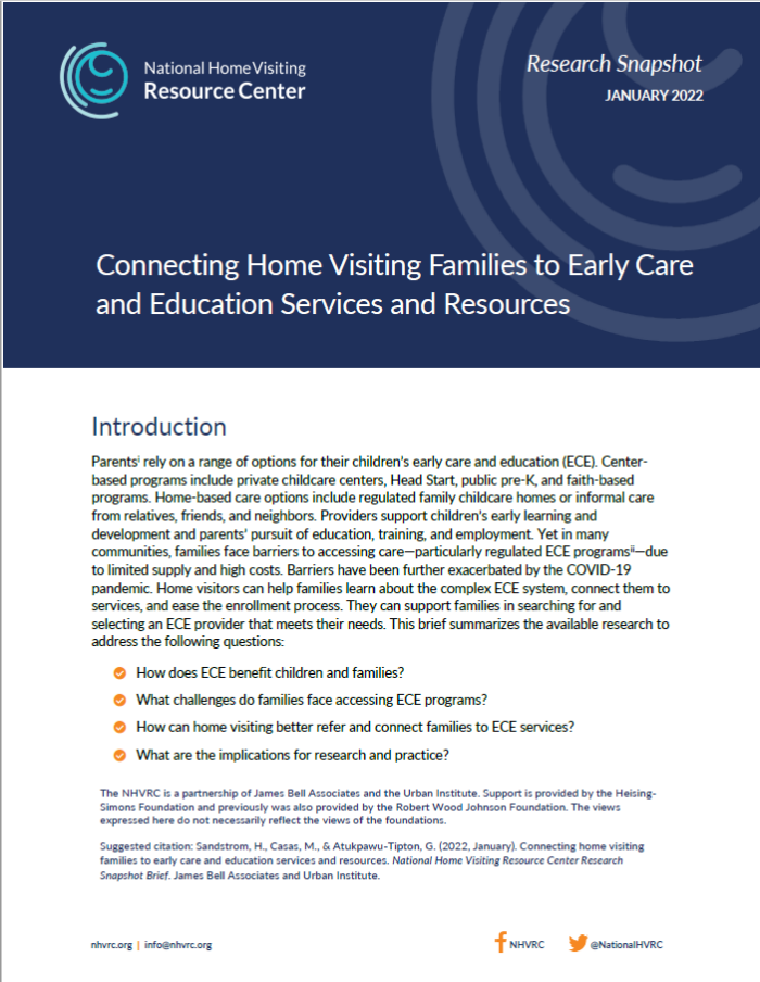 Connecting Home Visiting Families to Early Care and Education Services ...